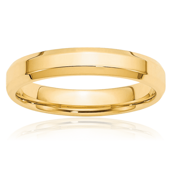 14K Solid Yellow Gold 4mm Edge Comfort Fit Plain Classic Wedding Band ...