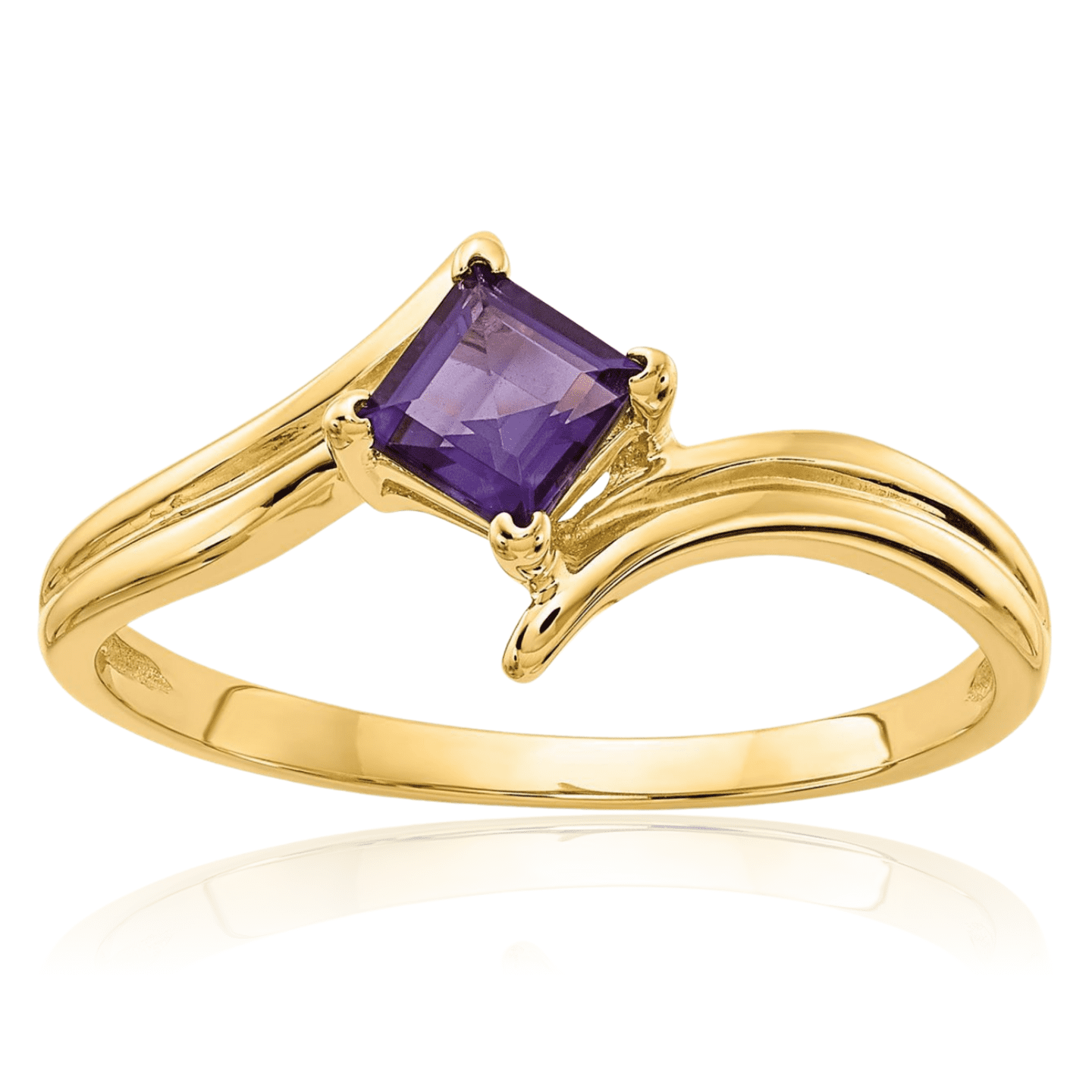 14K Solid Yellow Gold 4mm Princess-Cut Square Purple Amethyst Solitaire ...