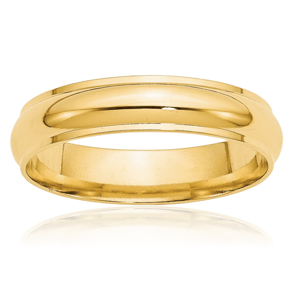 14K Solid Yellow Gold 5mm Half Round Edge Plain Classic Wedding Band ...