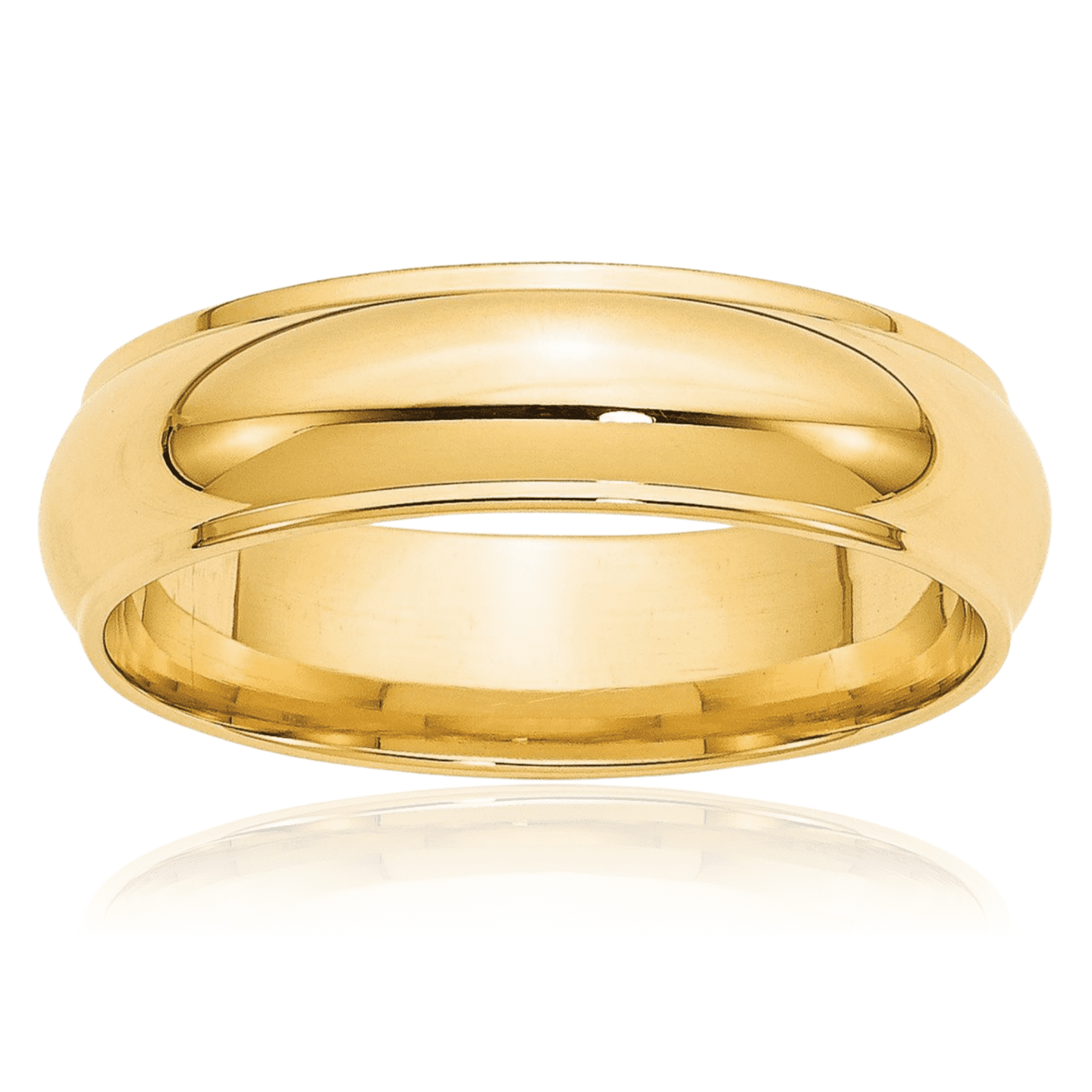 14K Solid Yellow Gold 6mm Half Round Edge Plain Classic Wedding Band ...
