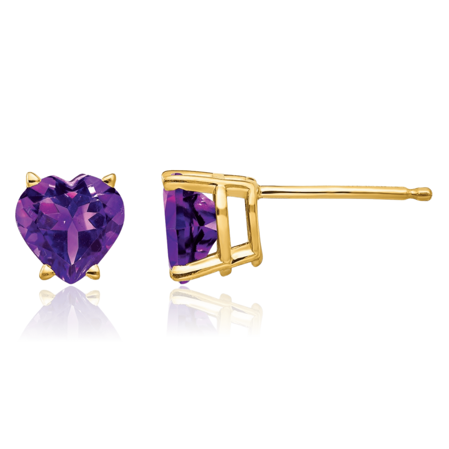14K Solid Yellow Gold 6mm Heart Purple Amethyst Studs Gemstone Earrings ...