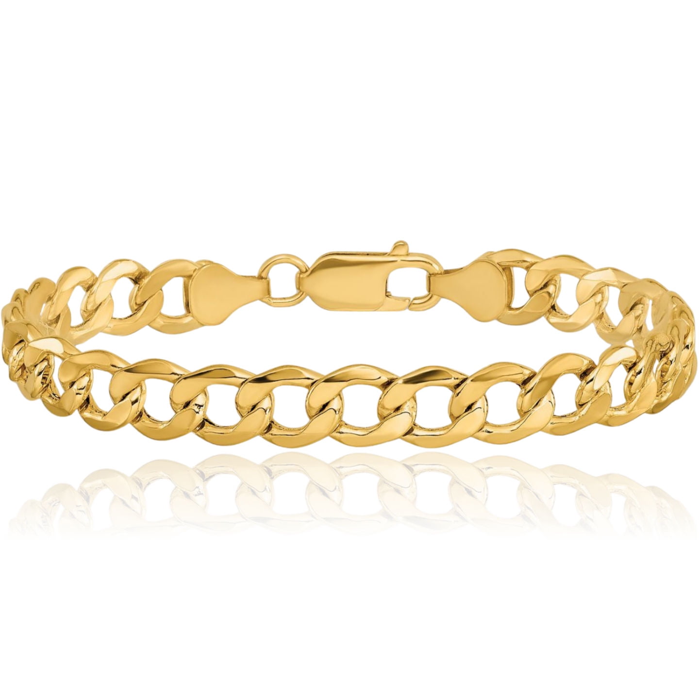 14K Solid Yellow Gold 7.5mm Curb Link Chain Bracelet - Walmart.com