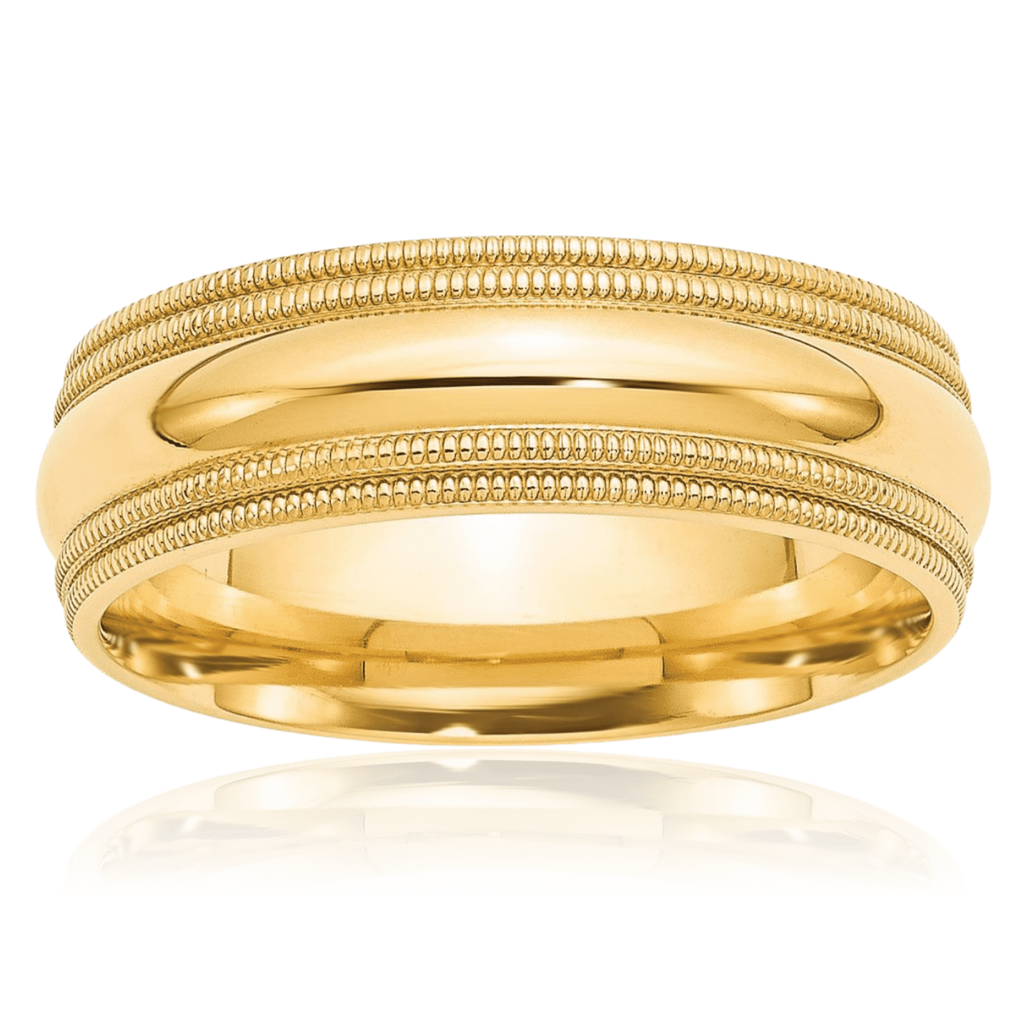 14K Solid Yellow Gold 7mm Double Milgrain Comfort Fit Plain Classic ...