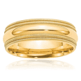 14K Solid Yellow Gold 7mm Double Milgrain Comfort Fit Plain Classic ...