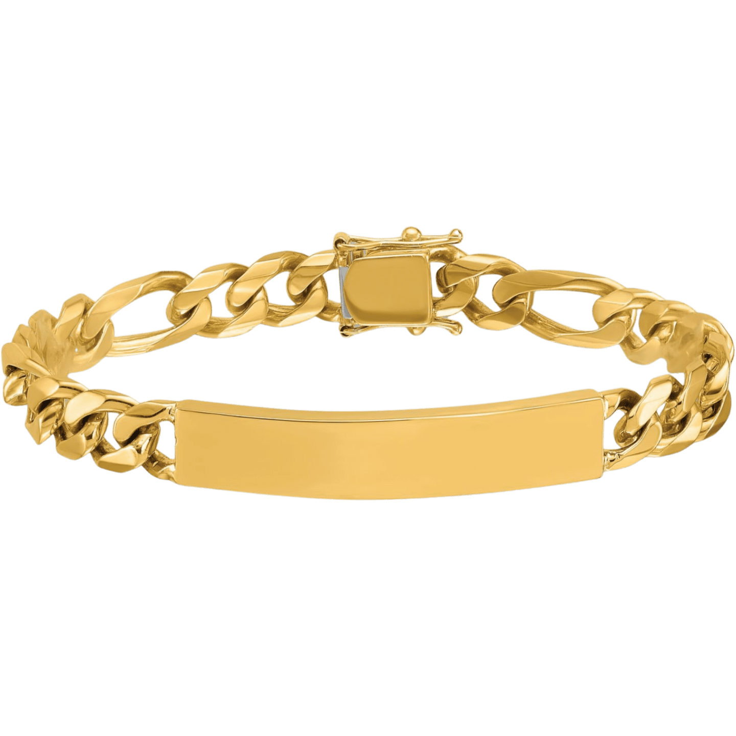 14K Solid Yellow Gold 8.8mm Figaro Link Chain Name Bar Identification ...