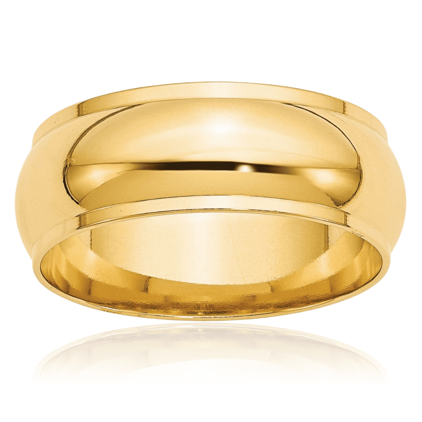 14K Solid Yellow Gold 8mm Half Round Edge Plain Classic Wedding Band ...