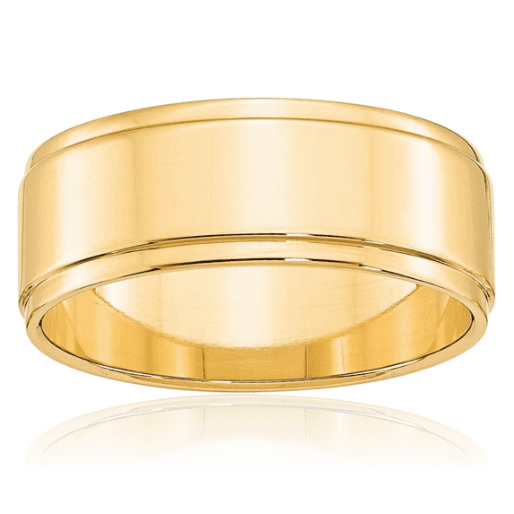 14K Solid Yellow Gold 8mm Step Edge Plain Classic Wedding Band Ring ...
