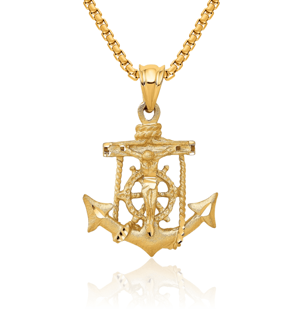14k Yellow Gold Christian Nautical Anchor Ship Wheel Mariners Cross ...