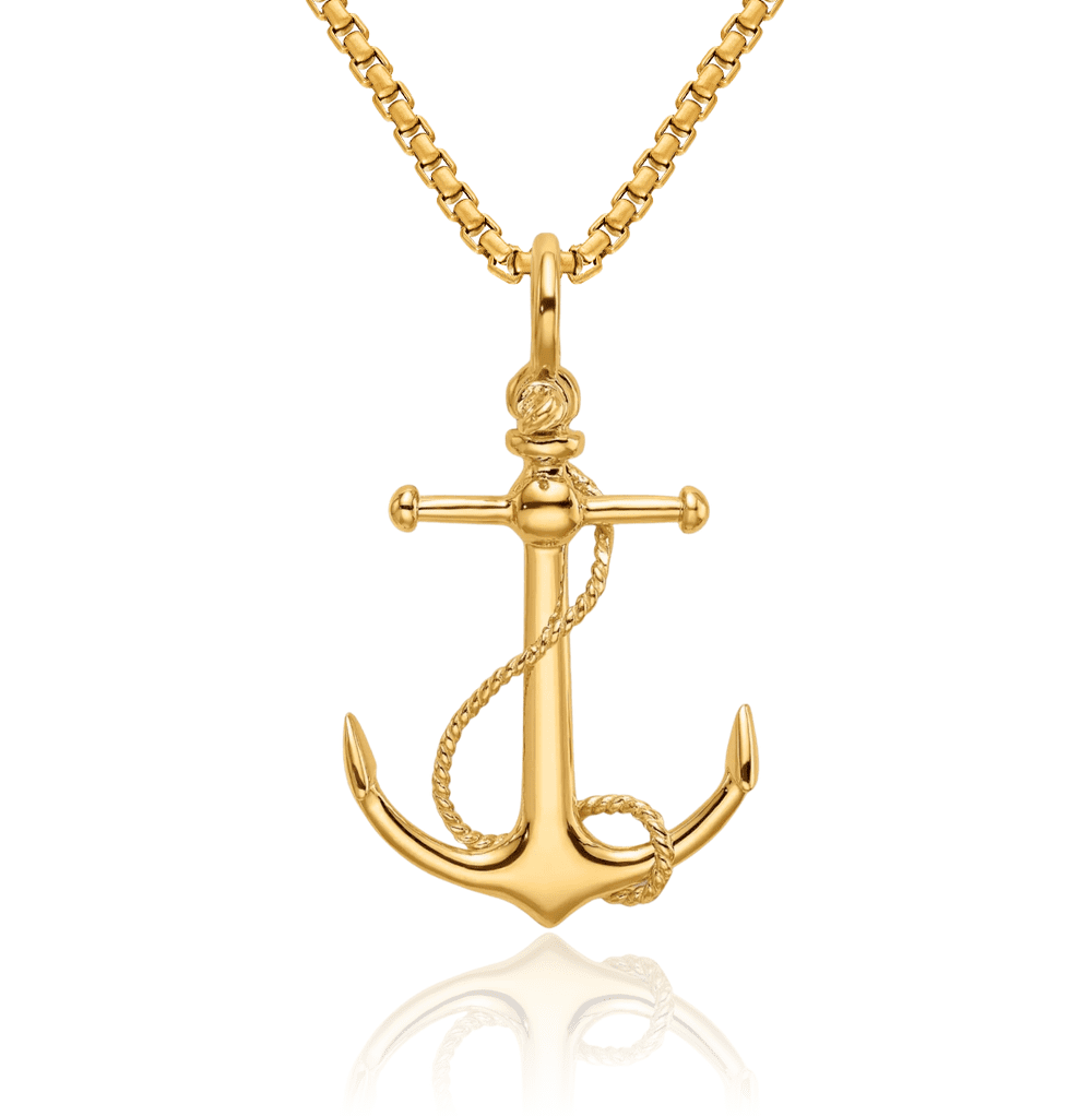14K Solid Yellow Gold Anchor Mariner Long T Bar Shackle Necklace ...
