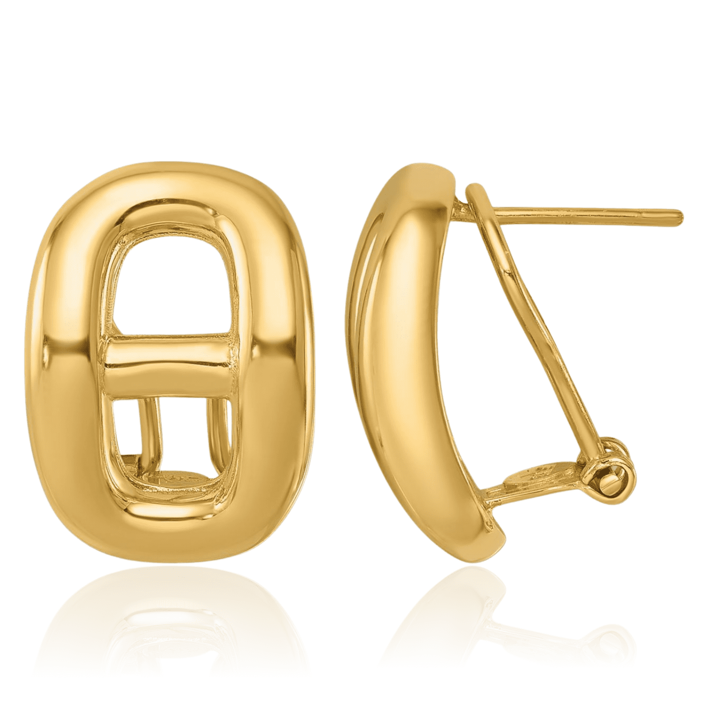 14K Solid Yellow Gold Anchor Mariner Paperclip Chain Link Post Omega ...