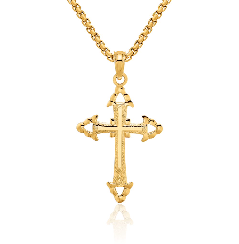 14K Solid Yellow Gold Arrow Holy Cross Necklace Religious Chain Pendant ...