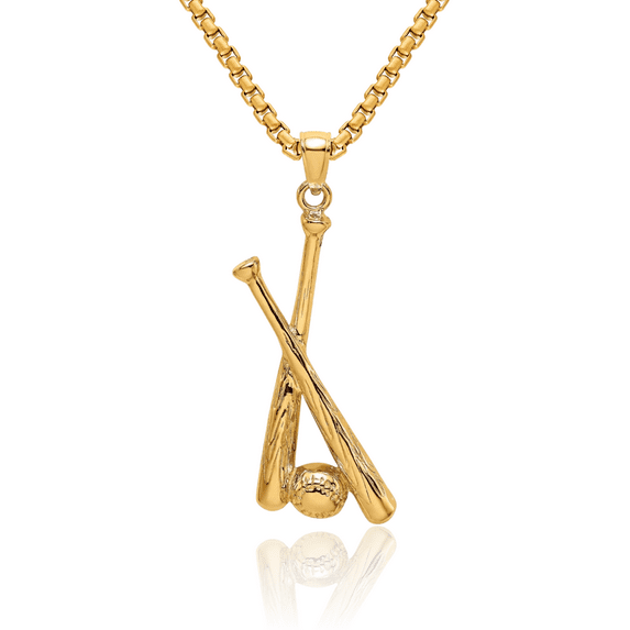 14K Solid Yellow Gold Baseball Bats Ball Necklace Softball Charm Sports ...