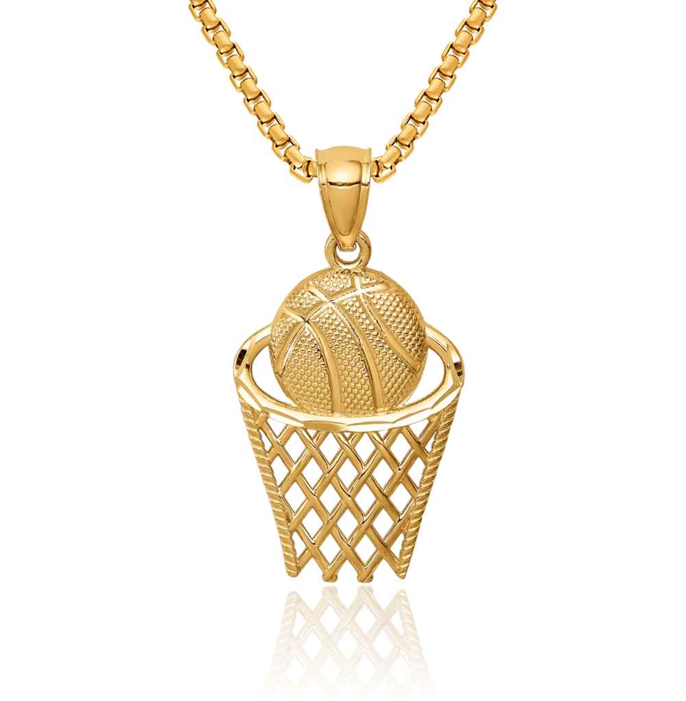 14K Solid Yellow Gold Basketball Hoop Necklace Charm Sports Pendant ...
