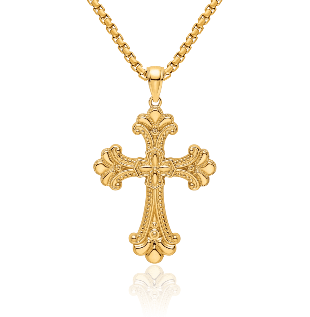 14K Solid Yellow Gold Beaded Latin Mexican Holy Cross Necklace ...