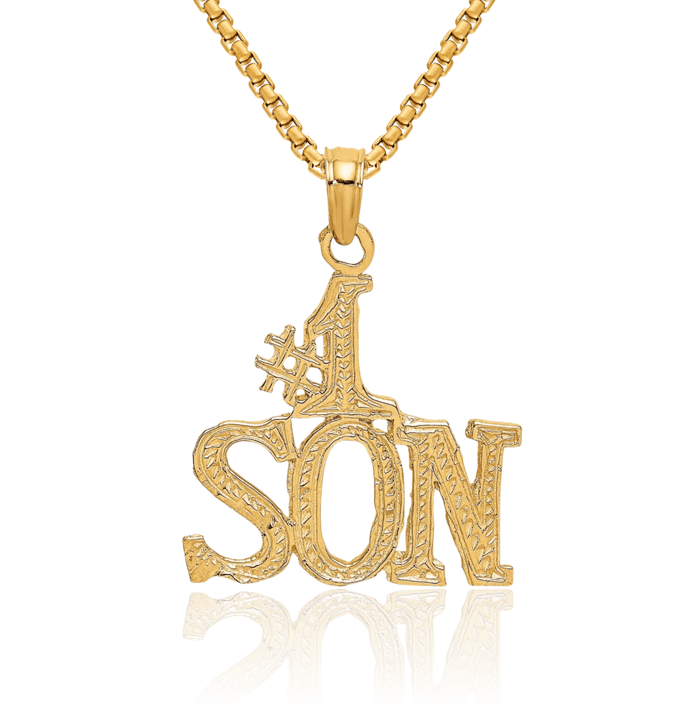 14K Solid Yellow Gold Best Son Necklace Chain Pendant Charm with chain ...