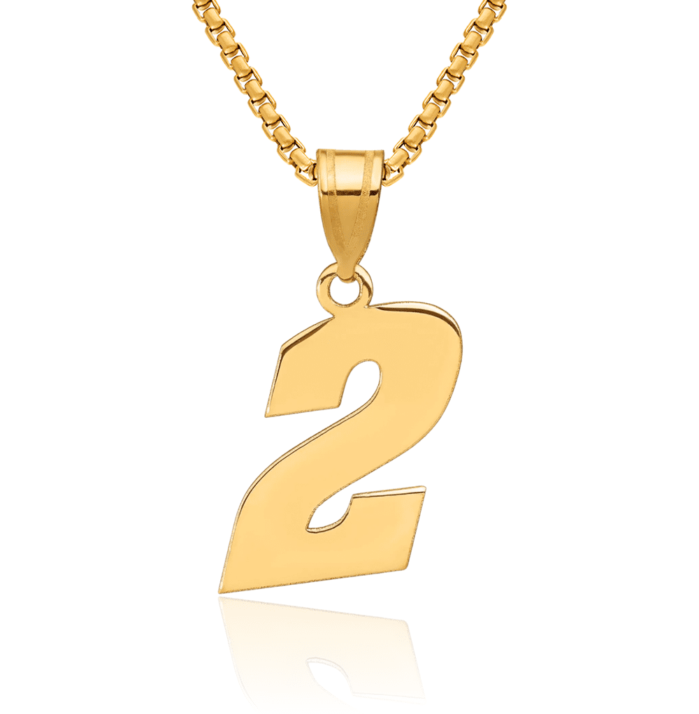 14K Solid Yellow Gold Block Number 2 Necklace Chain Pendant Charm ...