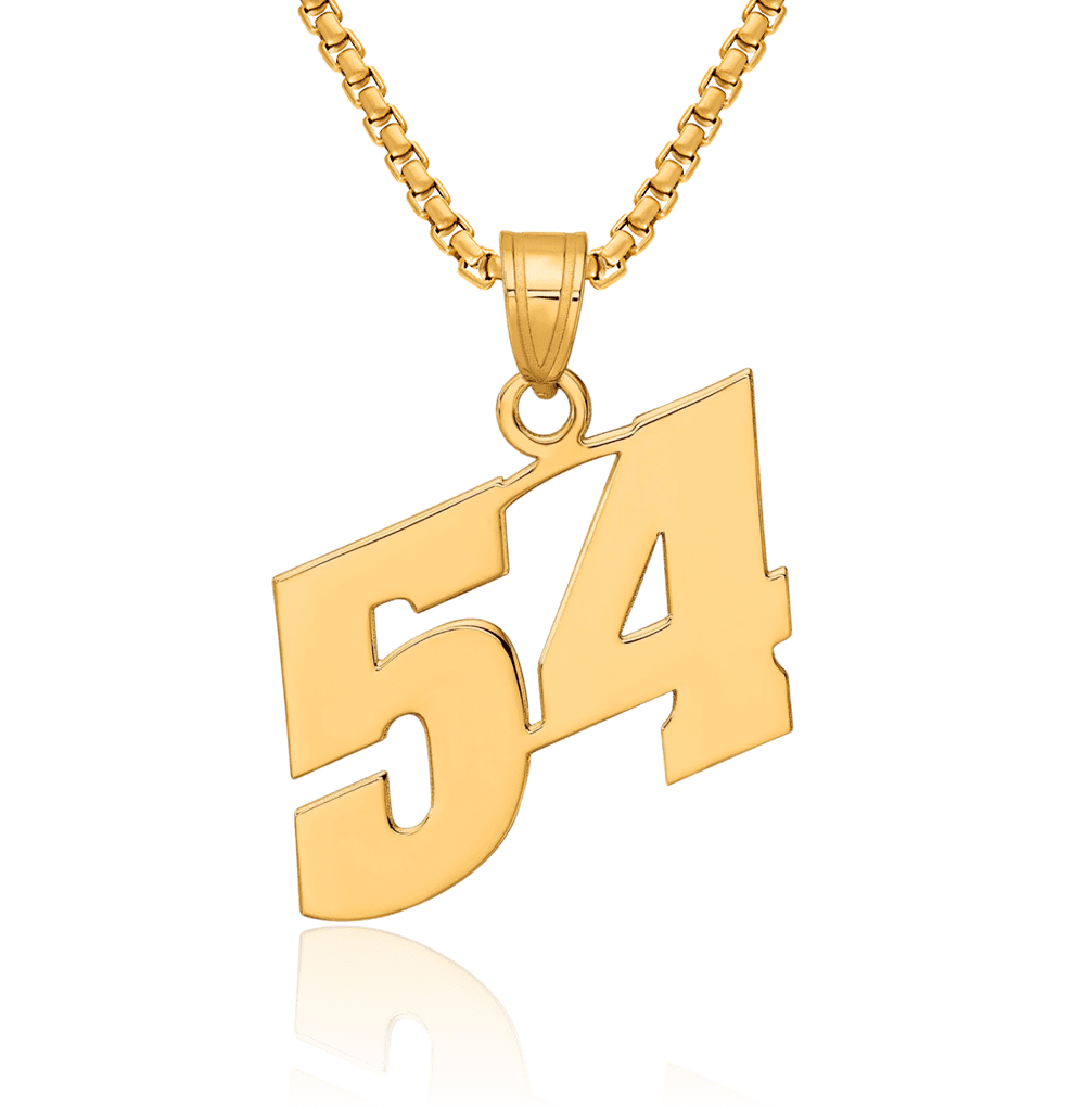 14K Solid Yellow Gold Block Number 54 Necklace Chain Pendant Charm ...