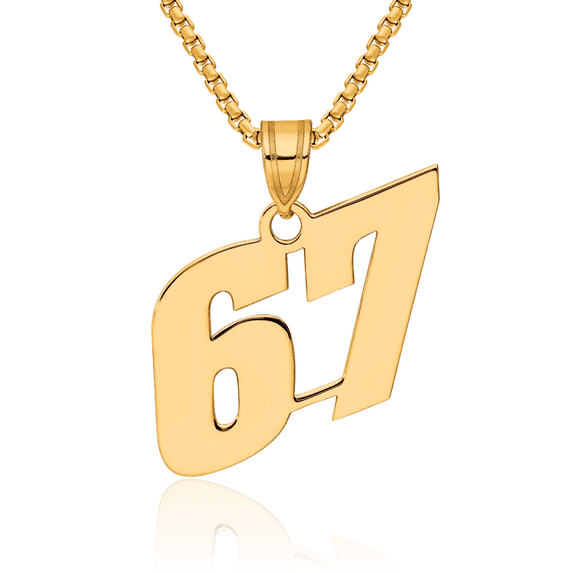 14K Solid Yellow Gold Block Number 67 Necklace Chain Pendant Charm with ...