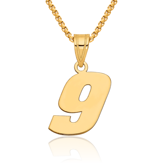 14K Solid Yellow Gold Block Number 9 Necklace Chain Pendant Charm with ...