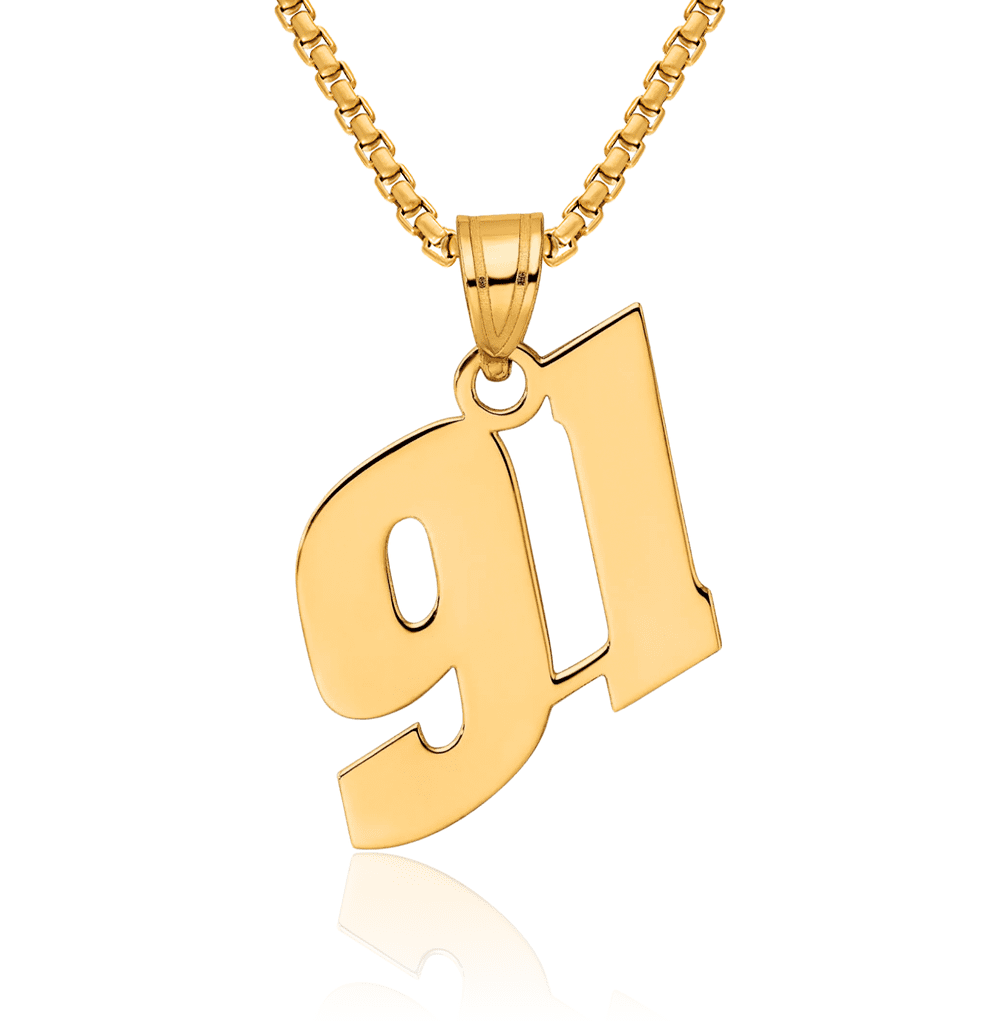 14K Solid Yellow Gold Block Number 91 Necklace Chain Pendant Charm with ...