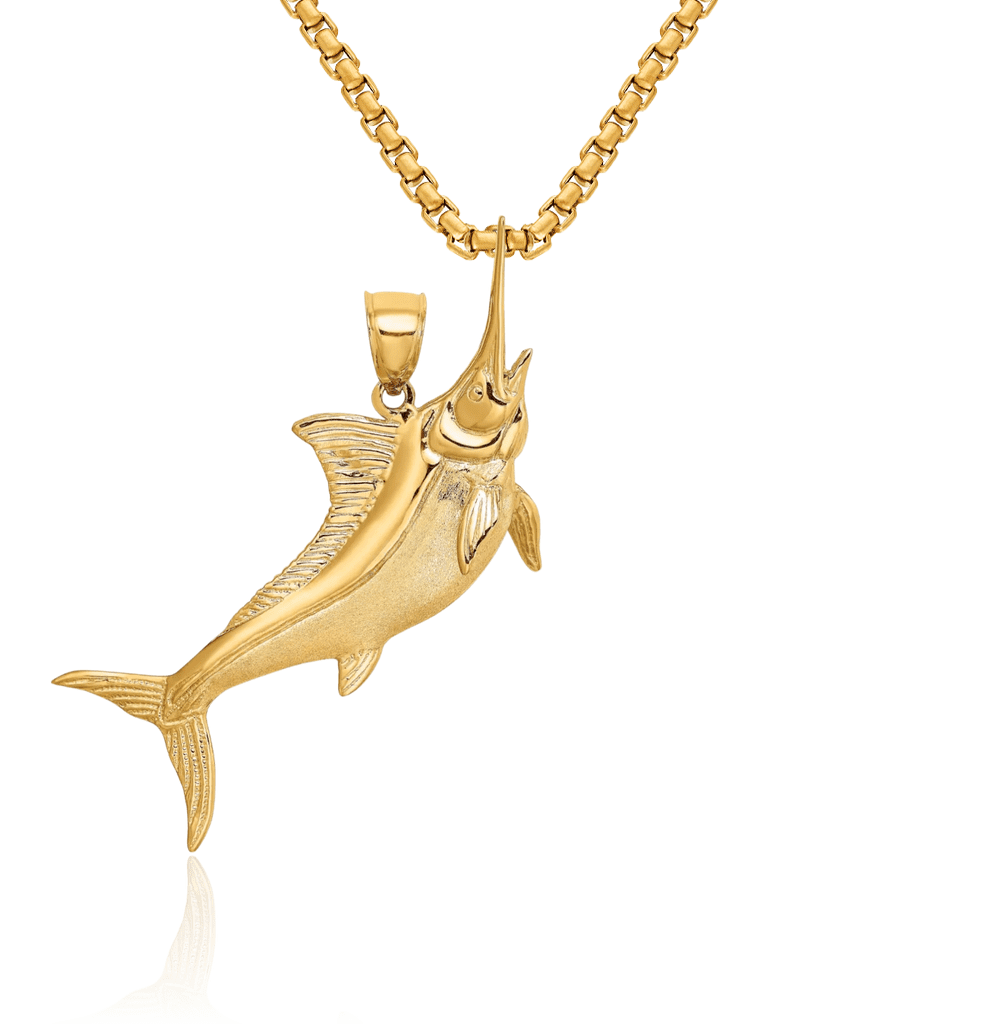 14K Solid Yellow Gold Blue Marlin Fish Necklace Chain Pendant Charm ...
