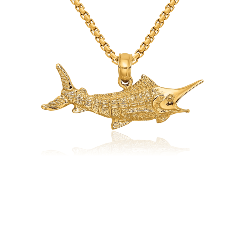 14K Solid Yellow Gold Blue Marlin Fish Necklace Chain Pendant Charm ...