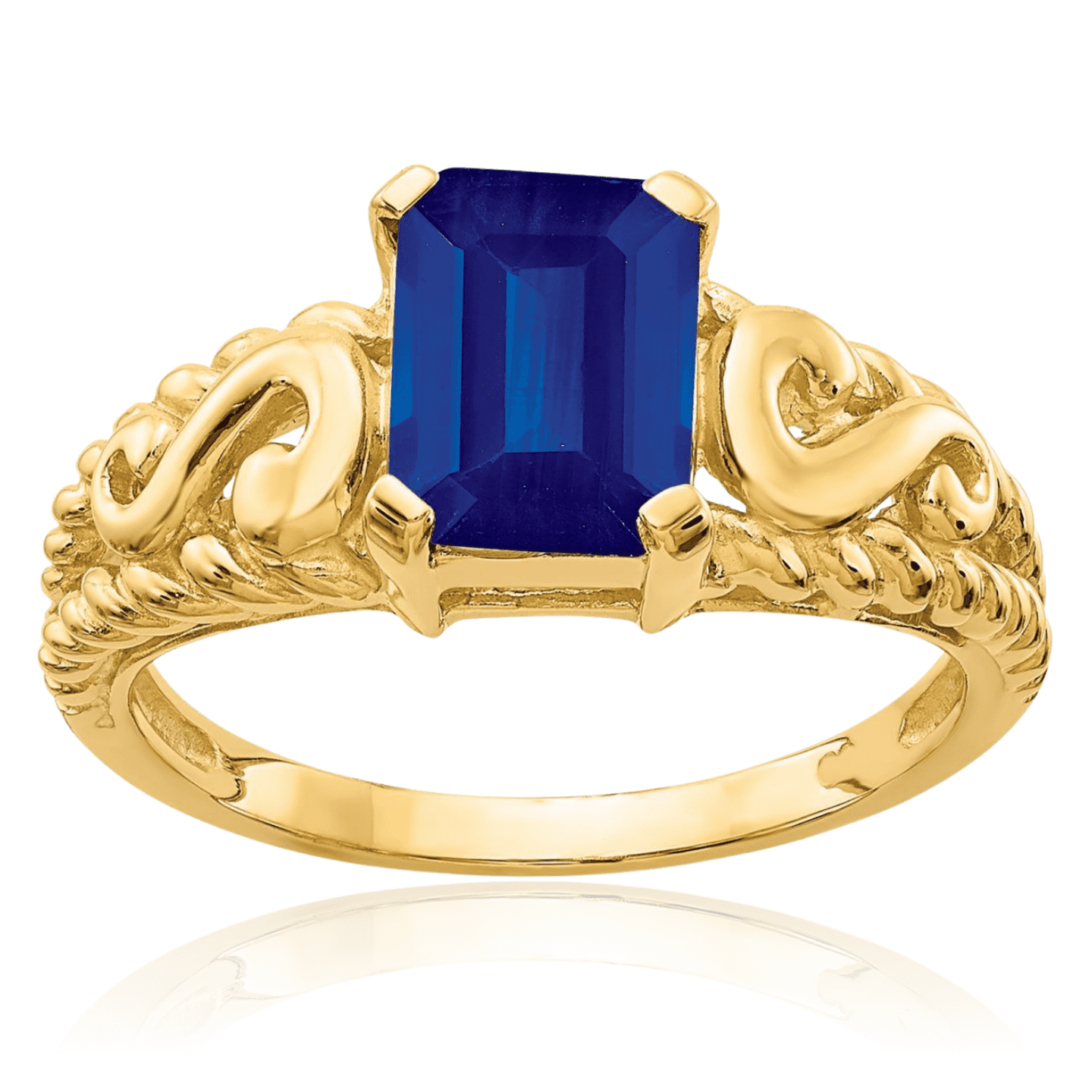 14K Solid Yellow Gold Blue Sapphire Ring Gemstone Band September ...