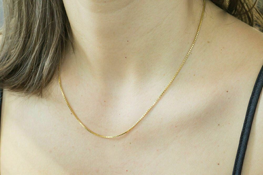 14K Solid Yellow Gold Box Necklace Real Gold Chain 16" 18" 20" 22" 24 ...