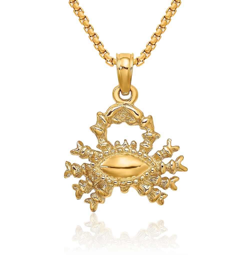 14K Solid Yellow Gold Cancer Zodiac Necklace Crab Horoscope Pendant ...