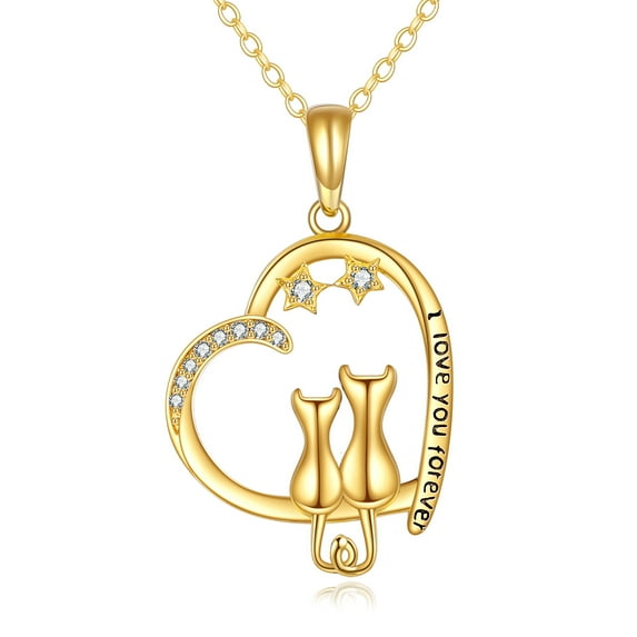 14K Solid Yellow Gold Cat Necklace for Women Solid Gold Mother Necklace ...