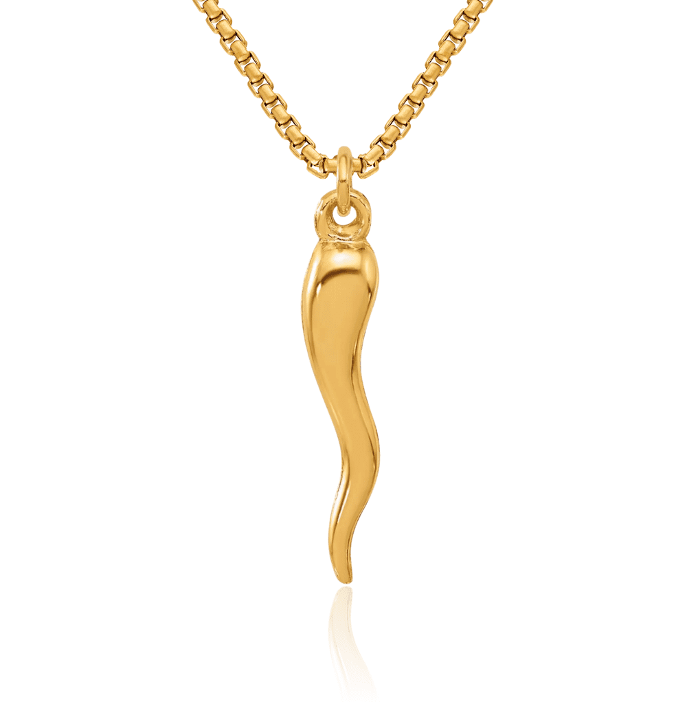 14K Solid Yellow Gold Cornicello Italian Horn Necklace Lucky Protection ...