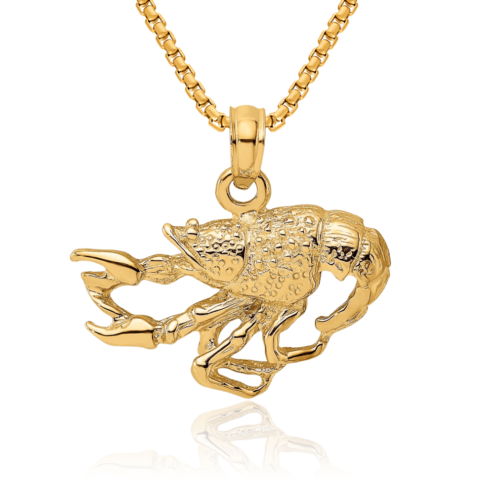 14K Solid Yellow Gold Crawfish Necklace Chain Pendant Charm with chain ...