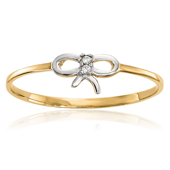 14K Solid Yellow Gold Cubic Zirconia CZ Bow Ring - Walmart.com