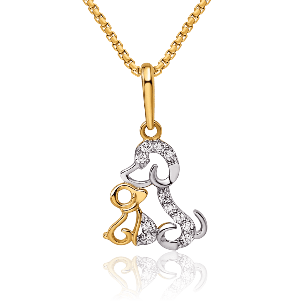 14K Solid Yellow Gold Cubic Zirconia CZ Dog Puppy Necklace Chain ...