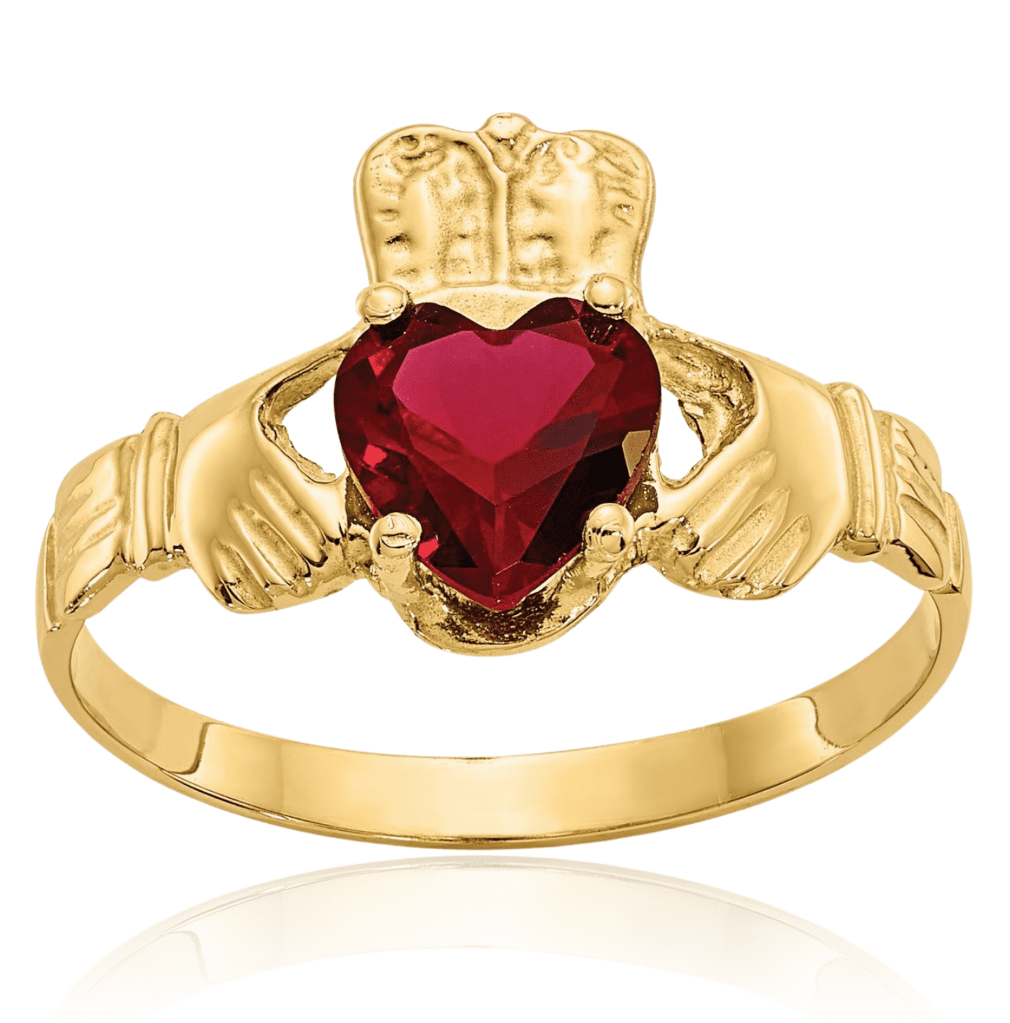 14K Solid Yellow Gold Cubic Zirconia CZ Heart Irish Claddagh Celtic ...