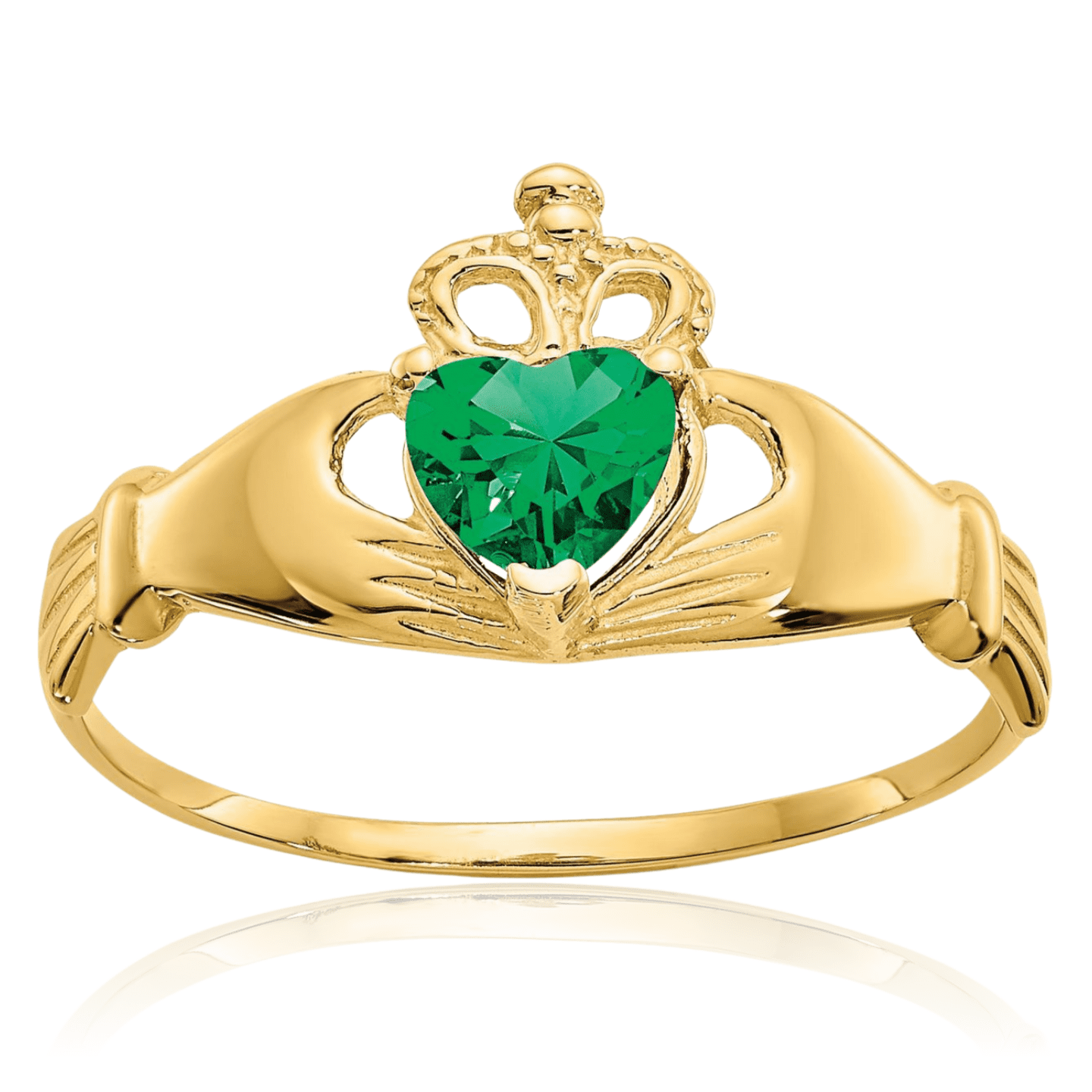 14K Solid Yellow Gold Cubic Zirconia CZ Heart Irish Claddagh Celtic ...