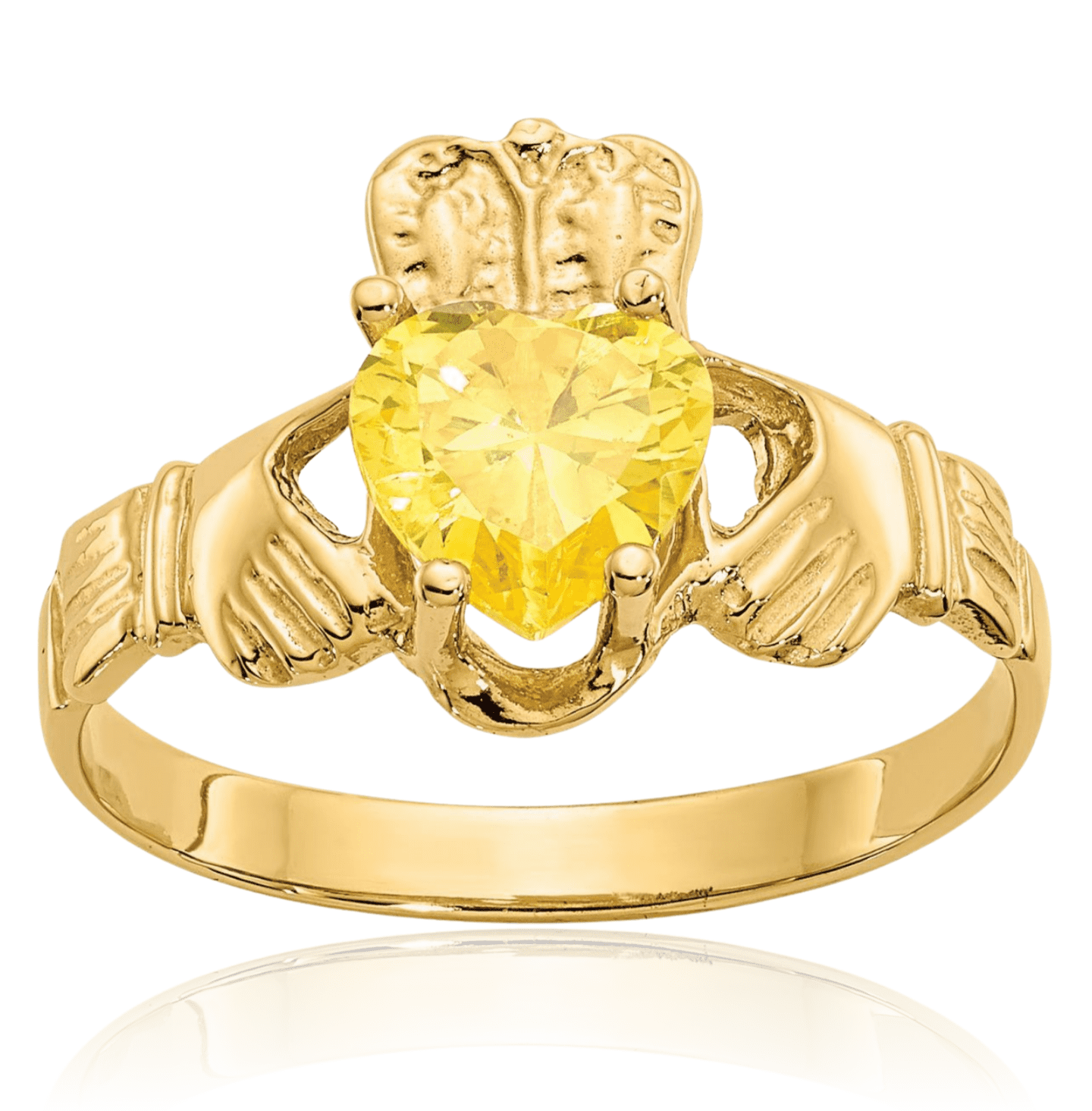 14K Solid Yellow Gold Cubic Zirconia CZ Heart Irish Claddagh Celtic ...