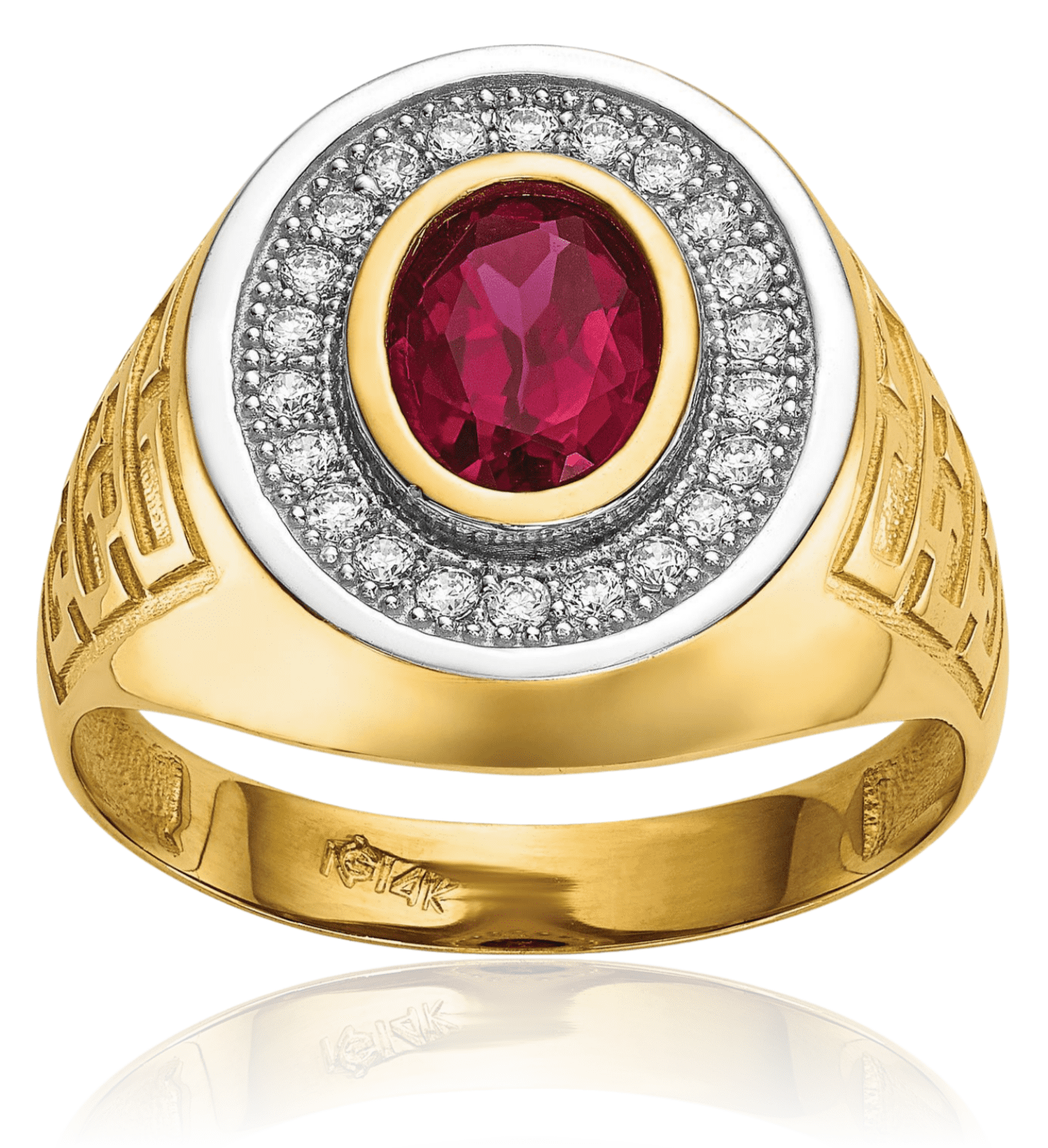 14K Solid Yellow Gold Cubic Zirconia CZ Oval Red Mens Ring - Walmart.com