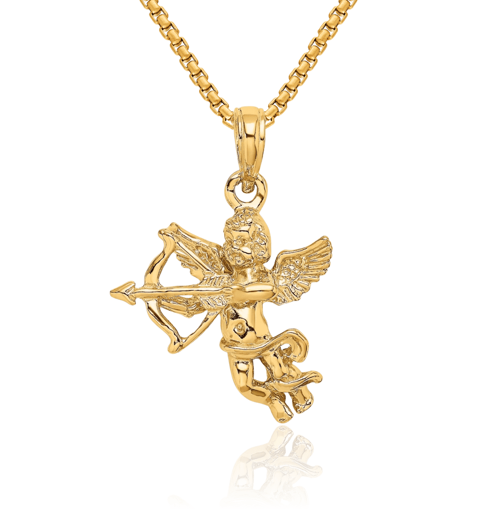 14K Solid Yellow Gold Cupid Bow Arrow Necklace Chain Pendant Charm ...