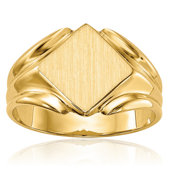14K Solid Yellow Gold Custom Engraved Signet Ring Handmade Personalized ...