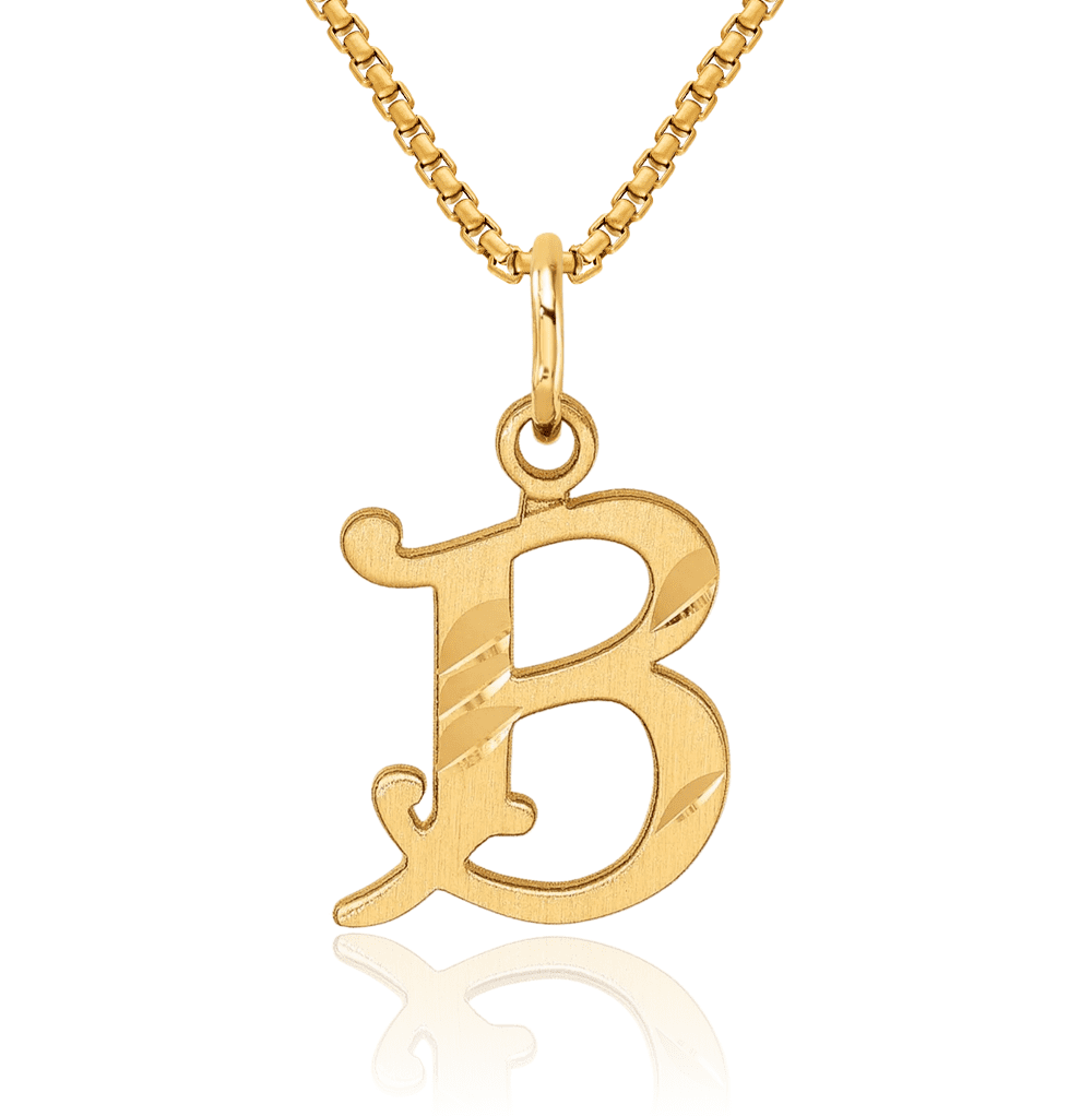 14K Solid Yellow Gold Dainty Letter B Initial Name Monogram Necklace ...