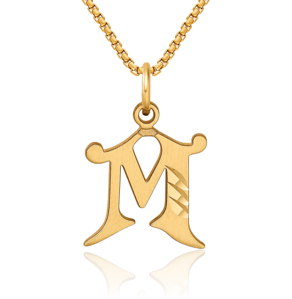 14K Solid Yellow Gold Dainty Letter M Initial Name Monogram Necklace ...
