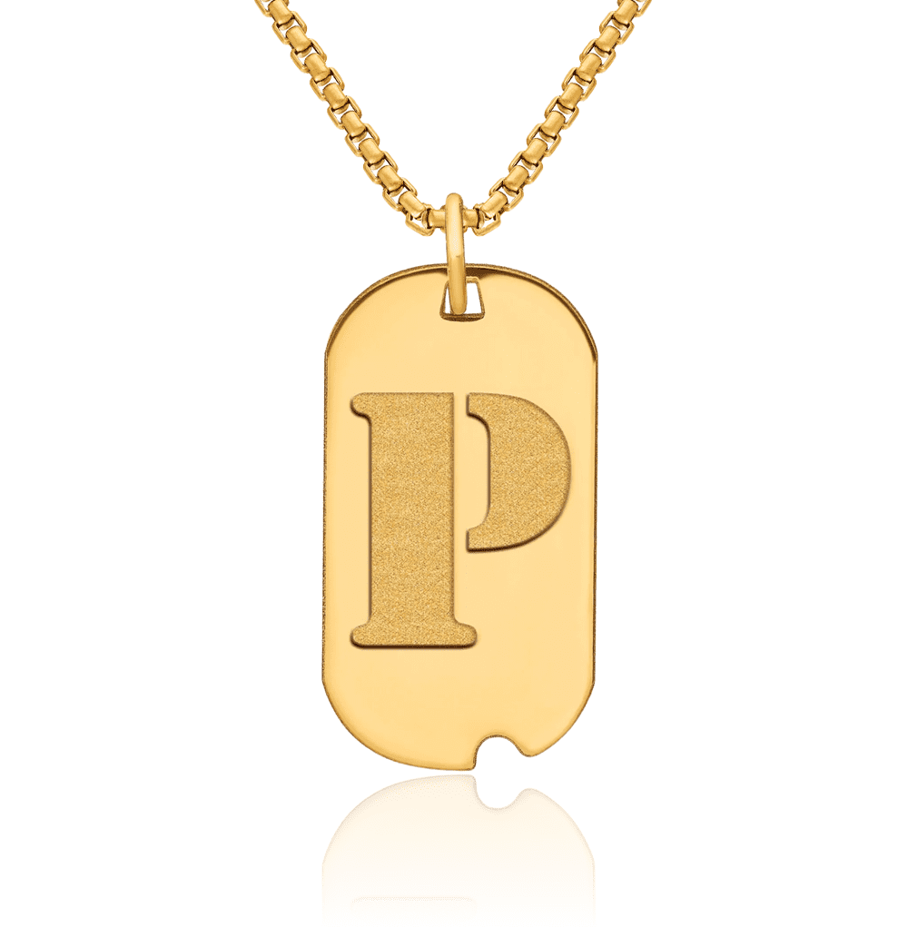 14K Solid Yellow Gold Dainty Letter P Initial Name Monogram Dog Tag ...