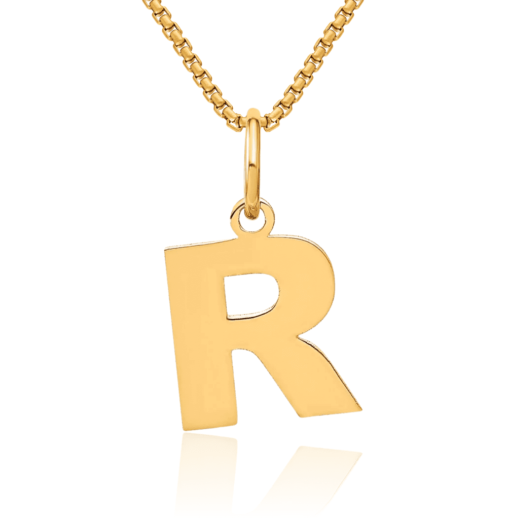 14K Solid Yellow Gold Dainty Letter R Initial Name Monogram Necklace ...