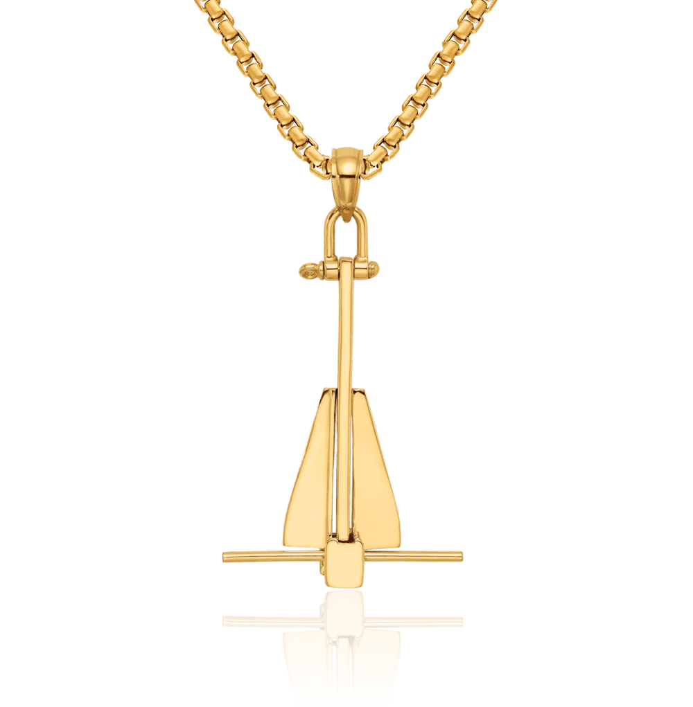 14K Solid Yellow Gold Dangling Danforth Anchor Mariner Necklace ...