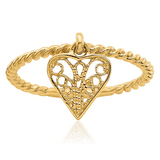 14K Solid Yellow Gold Dangling Heart Ring Love Band - Walmart.com