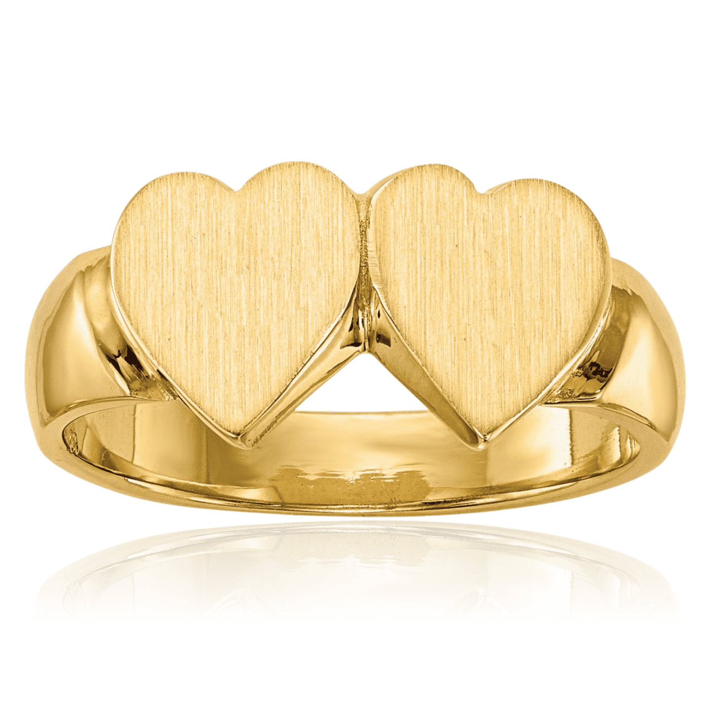 14K Solid Yellow Gold Double Heart Custom Engraved Signet Ring Handmade ...