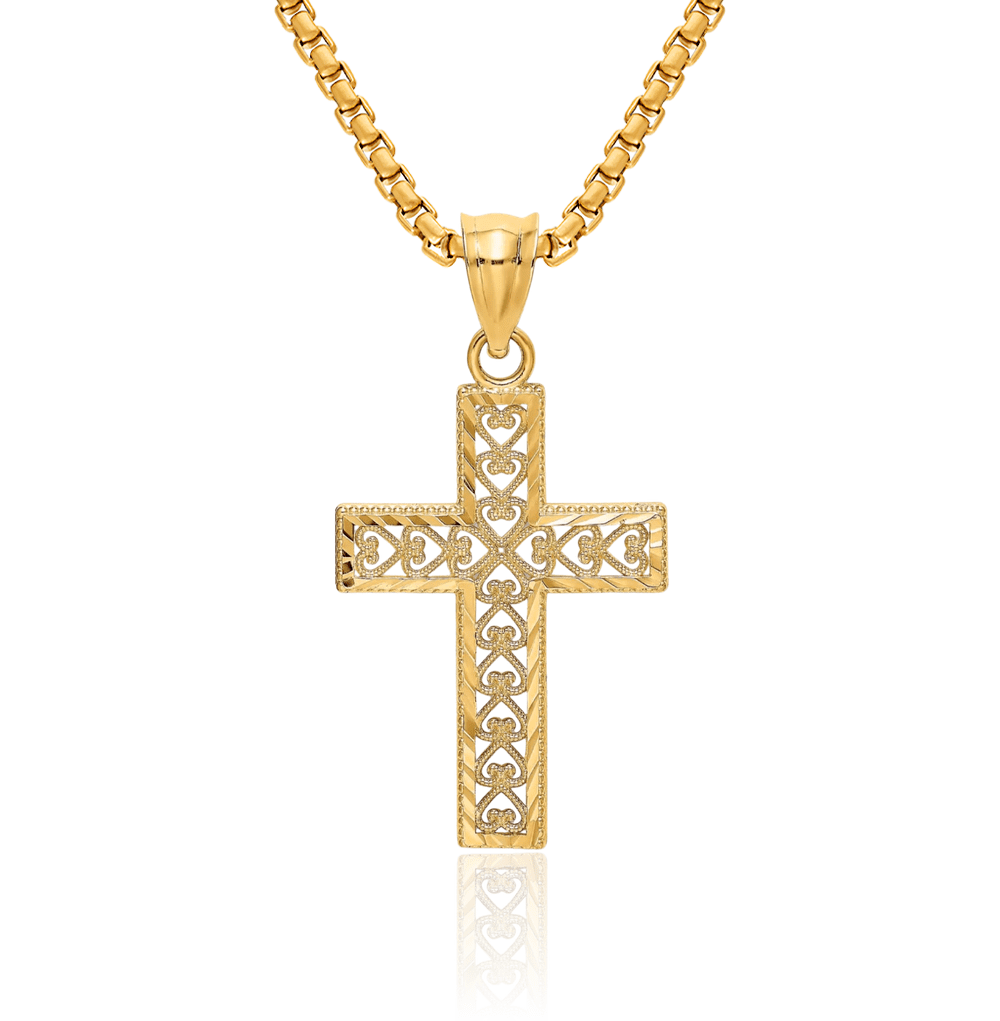 14K Solid Yellow Gold Edge Antique Filigree Latin Mexican Holy Cross ...