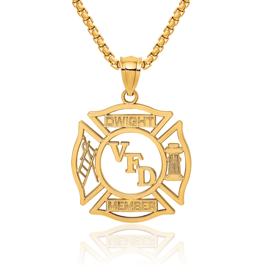 14K Solid Yellow Gold Fire Department FD Volunteer Vfd Dwight Member ...