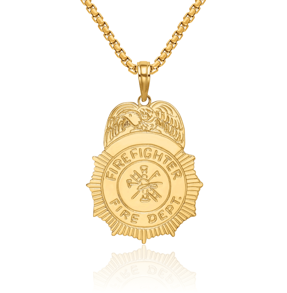 14K Solid Yellow Gold Firefighter Fire Department FD Fireman Necklace ...